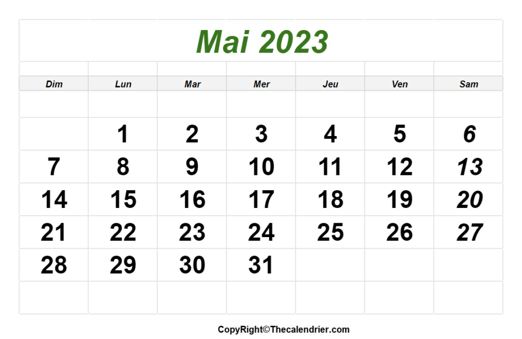 Mai 2023 Calendrier - The Calendrier