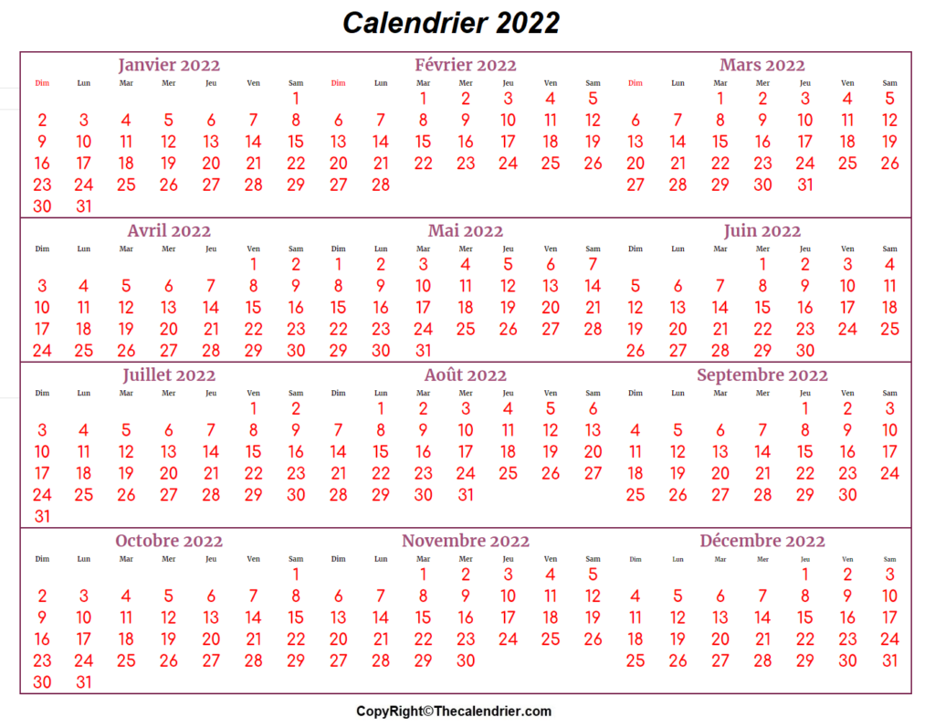 Gratuit Imprimables Calendrier 2022 Avec Semaine et PDF