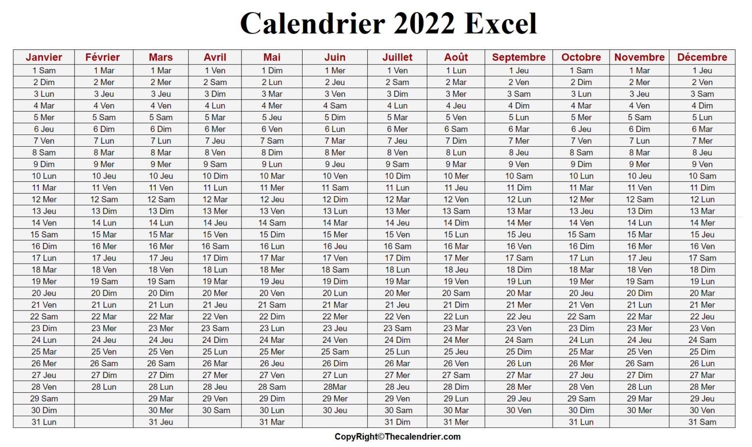 Calendrier 2022 Excel Pratique - The Calendrier