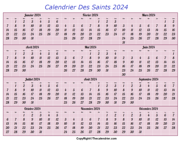 à Imprimer Calendrier Des Saints 2024 Modèle Dans