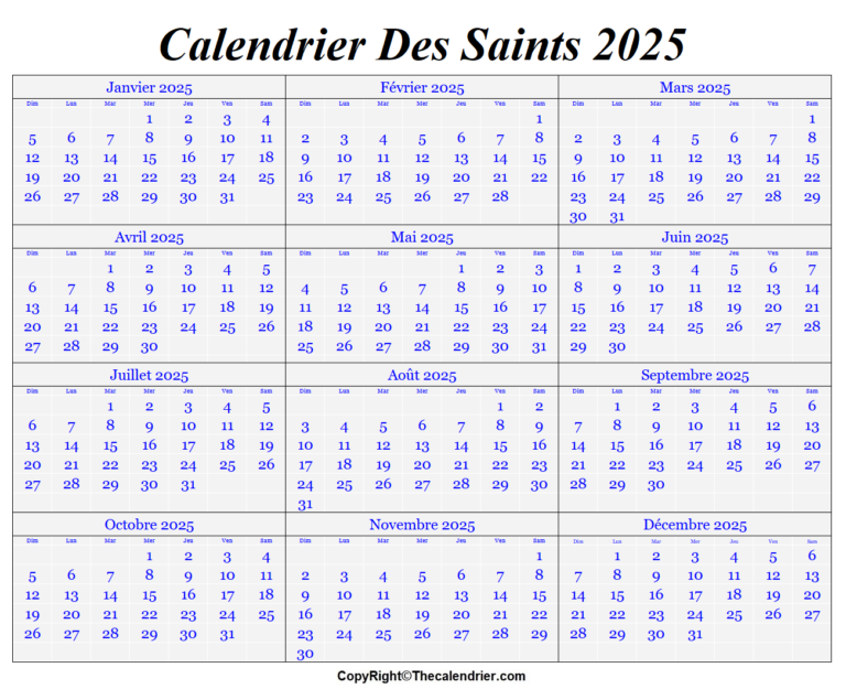 Calendrier Des Saints 2025 à imprimer - The Calendrier