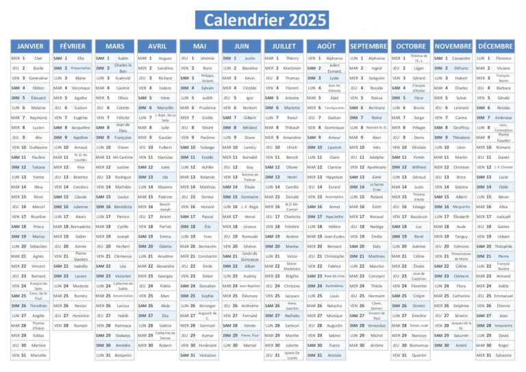 Calendrier Des Saints 2025 à imprimer - The Calendrier
