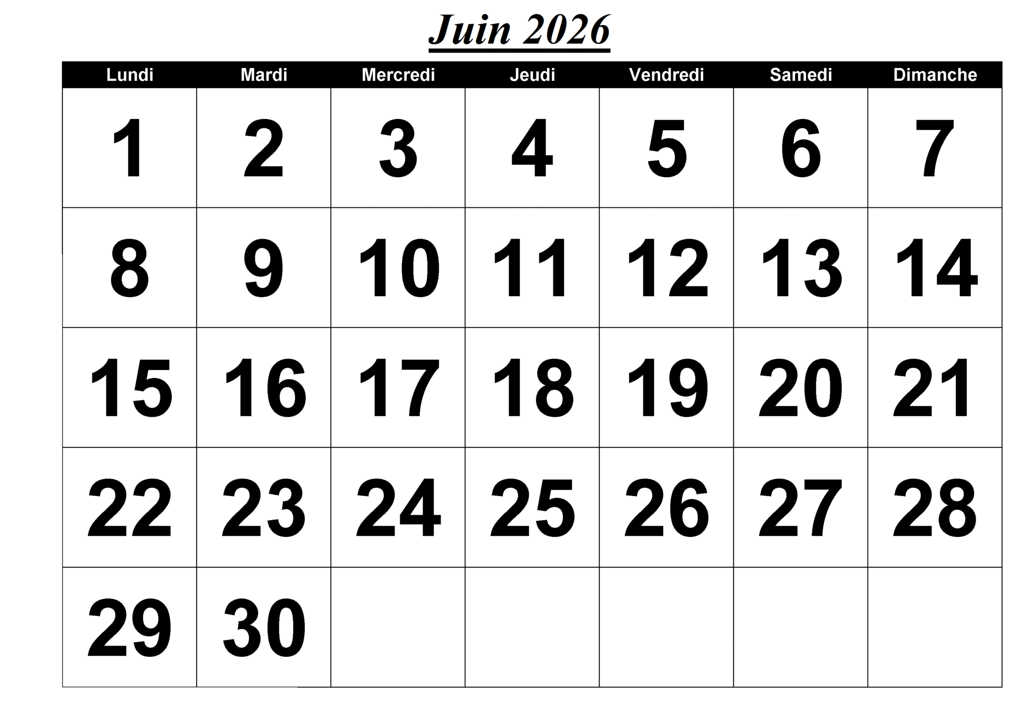 Calendrier Juin 2026 PDF - The Calendrier