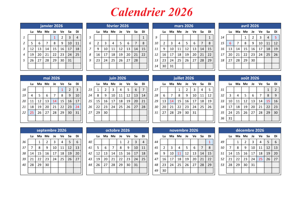 Imprimable 2026 Calendrier - The Calendrier