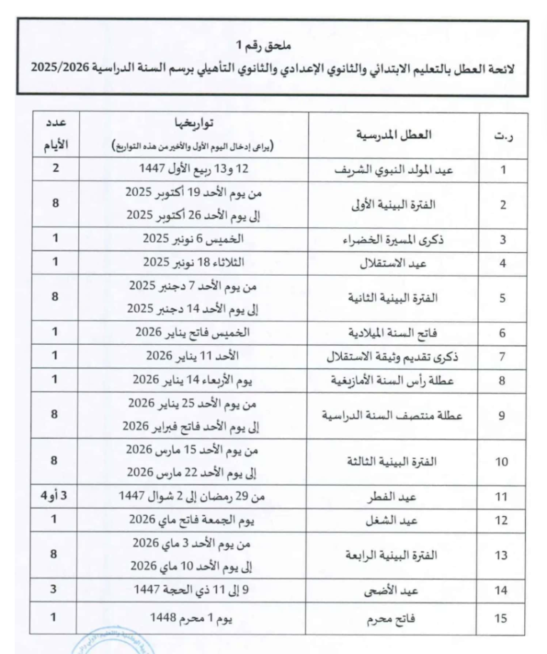 Calendrier 2026 Maroc en Arabe - The Calendrier